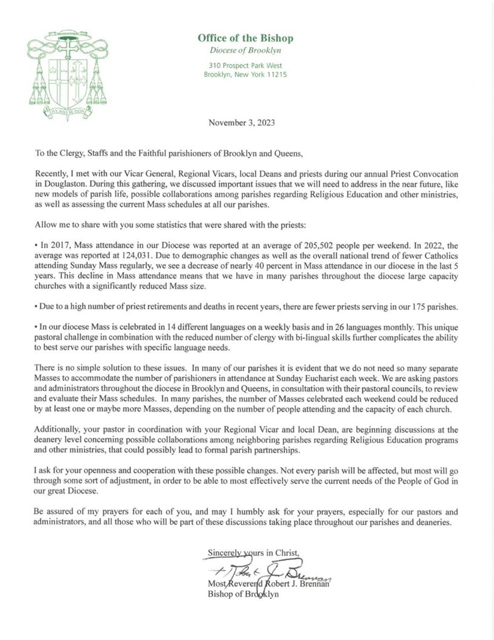 Bishop’s Letter, November 2023 – St. Charles Borromeo Church